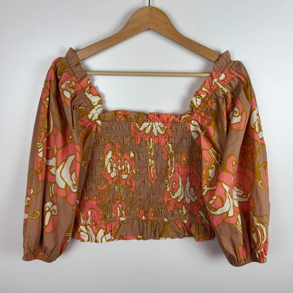 Cleobella | Tops | Cleobella Pink And Yellow Smocked Puff Sleeve Crop ...